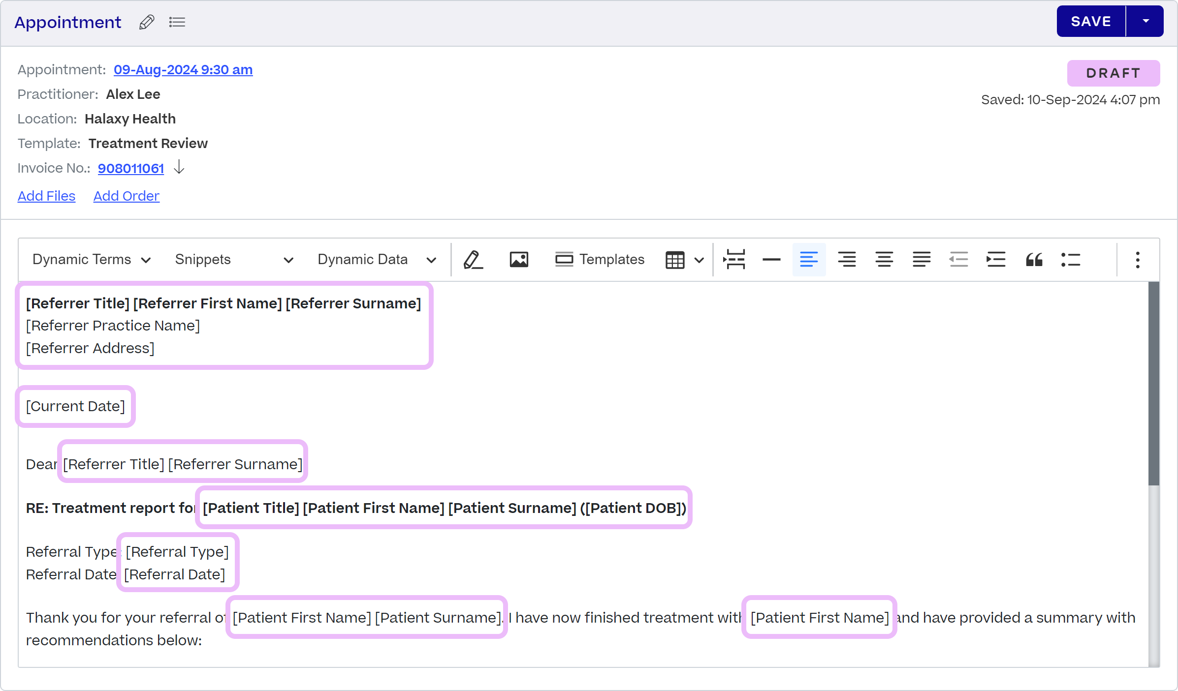 Guide to dynamic terms – Halaxy Help Guide | Singapore
